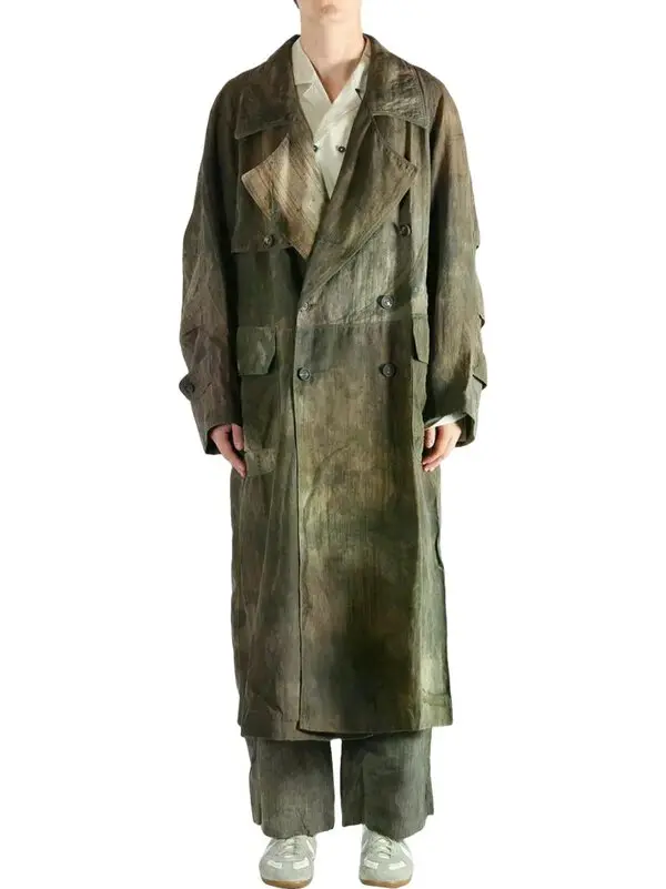 ZIGGY CHEN Double-breasted Distressed Effect Coat - Green