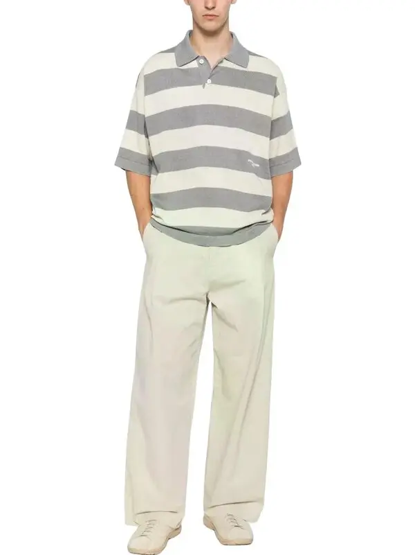 Stone Island 5100042 Striped Raw Hand Organic Cotton + Linen S.i. Marina Polo Shirt - Grey