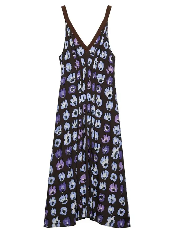 Prada Floral Print Marocain V-neck Sleeveless Dress - Violet