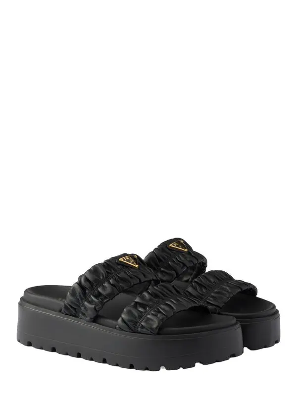 Prada Matelassé Nappa Leather Flatform Slides - Black