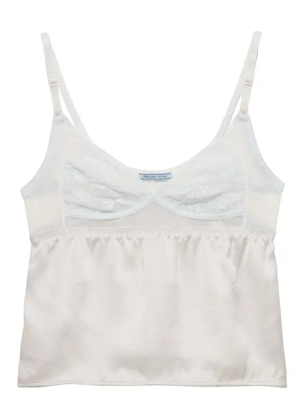 Prada Vintage-look Satin And Lace Bustier Top - Ice