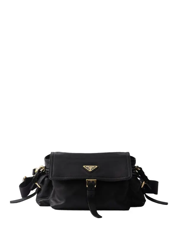 Prada Medium Nappa Leather Shoulder Bag With Flap - Black