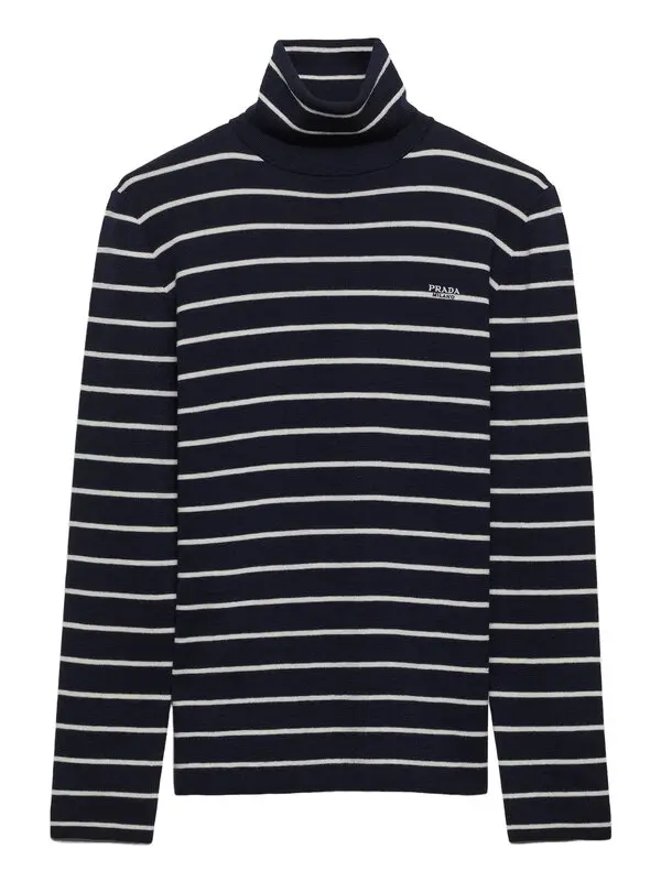 Prada Striped Wool Turtleneck Sweater - Navy
