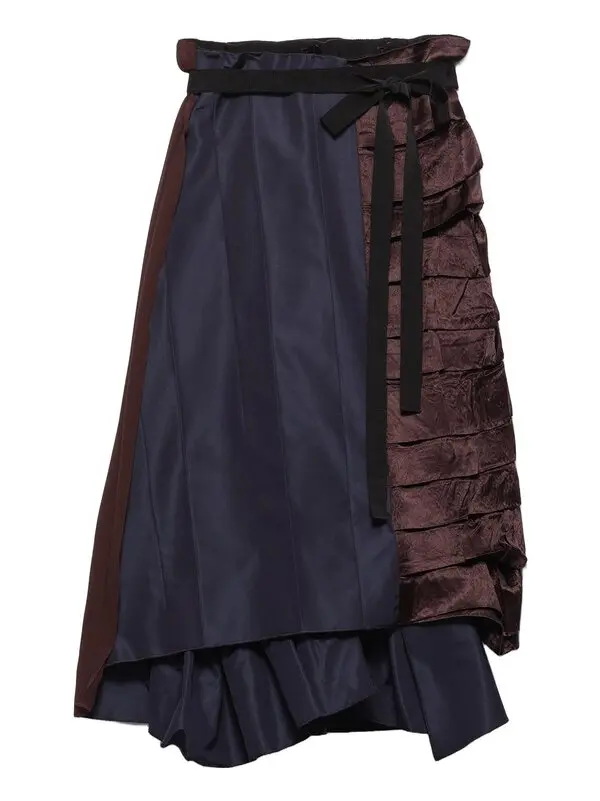 Prada Faille Patchwork Wrap Skirt - Navy