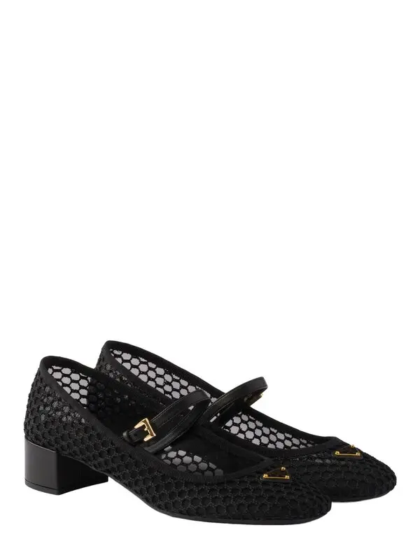 Prada Low Heel Mesh Fabric Ballerinas - Black