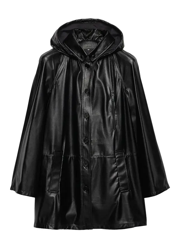 Prada Hooded Nappa Leather And Fabric Caban Jacket - Black