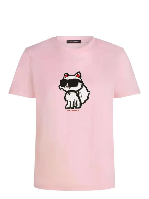 Karl Lagerfeld Ikon Choupette Cotton T-shirt - Pink