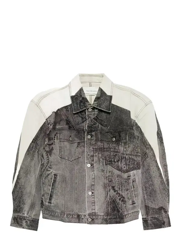 FENG CHEN WANG Graphic Print Denim Jacket - Grey