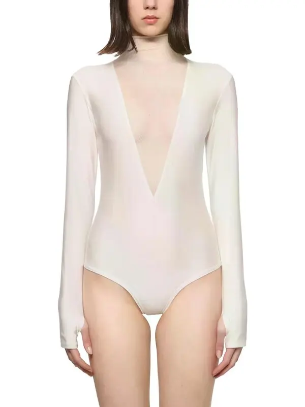 ATU BODY COUTURE Long Sleeve Mesh Panelled High Neck Bodysuit - Neutrals