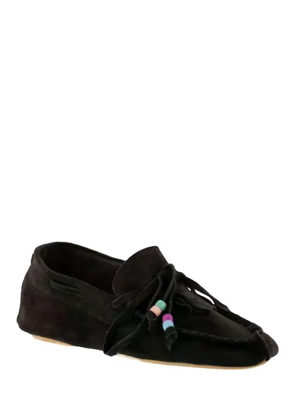 ANNIEL Fringed Suede Loafers - Brown