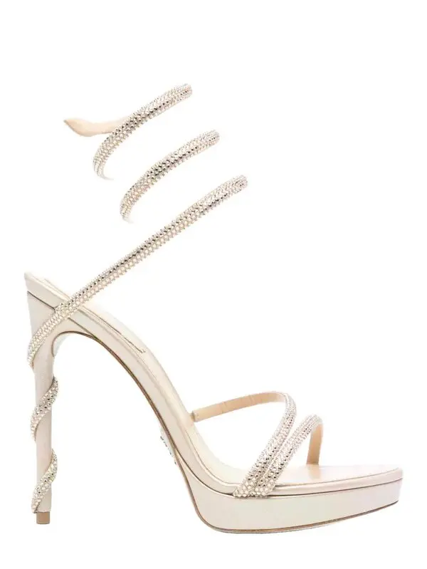 Rene Caovilla Embellished Spiral Heeled Sandals - Neutrals