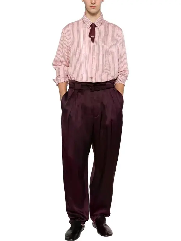 Saint Laurent Pleated Belted Trousers - Red
