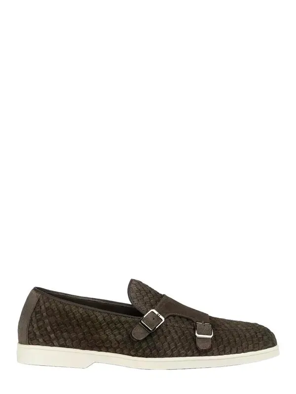 DOUCAL'S Woven Texture Double Buckle Loafers - Brown
