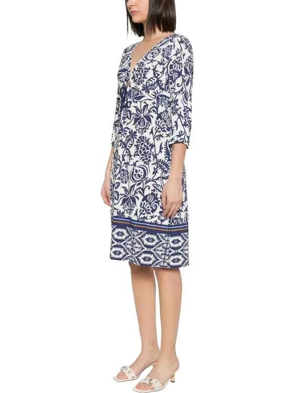 CLIPS Floral Print V-neck Mini Dress With Tie Detail - Neutrals