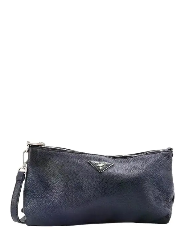 Prada Flat Zip Vitello Daino Mini Crossbody Bag - Blue