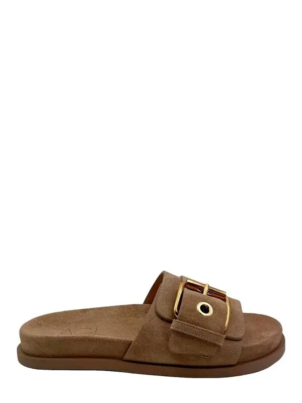 Agl Cristina Buckle-fastening Suede Slides - Neutrals