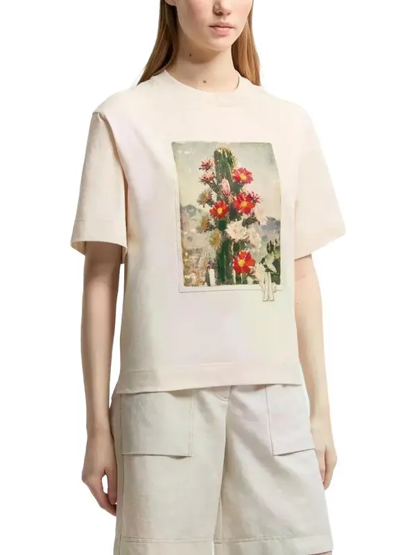 Moncler Cactus-print T-shirt - Neutrals