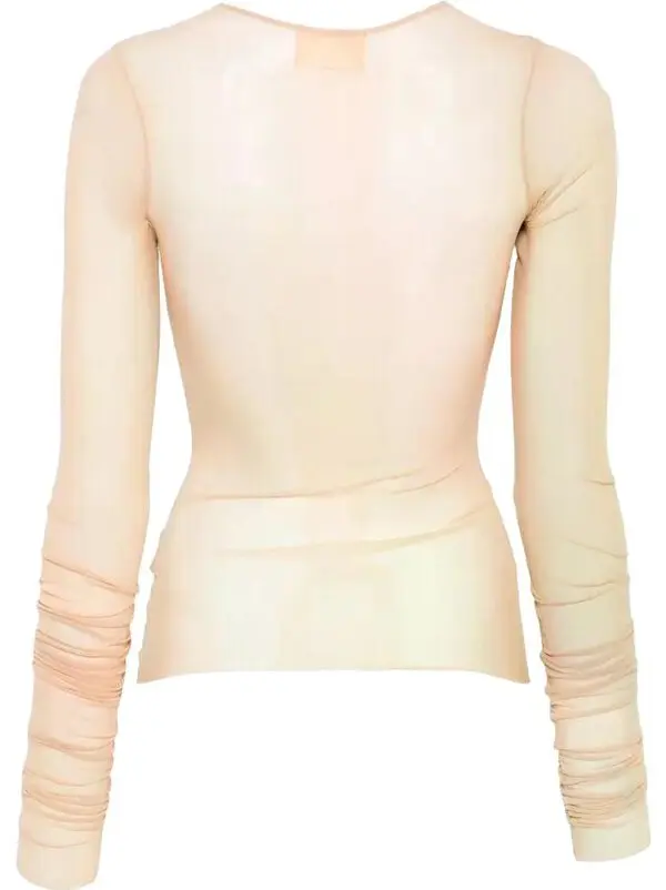 Patrizia Pepe Ruched Sleeve Sheer Tulle Top - Neutrals