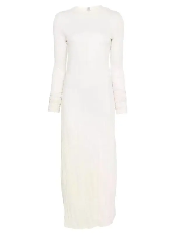 TOTEME Crinkled Long-sleeves Midi Dress - Neutrals