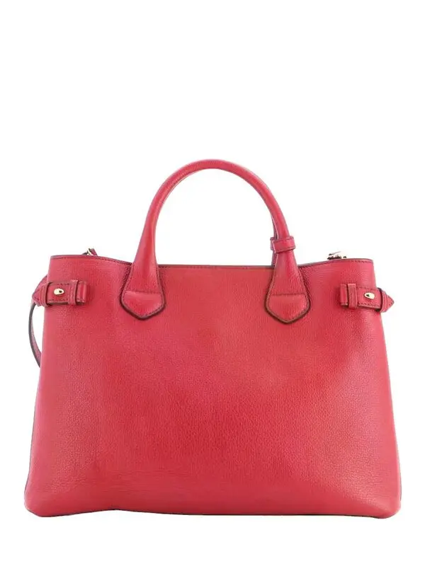 Burberry Banner Tote Leather And House Check Canvas Medium Satchel - Red