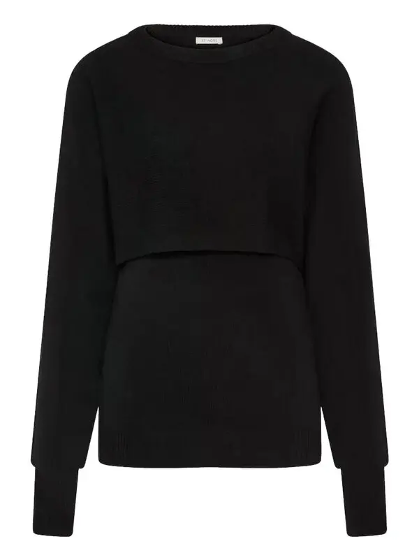ST. AGNI Layered Design Crew Neck Sweater - Black