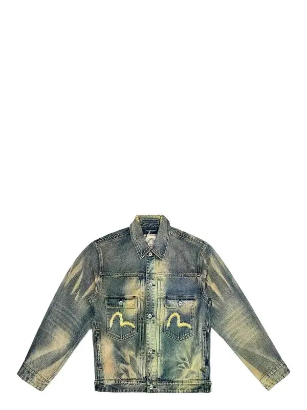 EVISU Embroidered Abstract-wash Denim Jacket - Blue