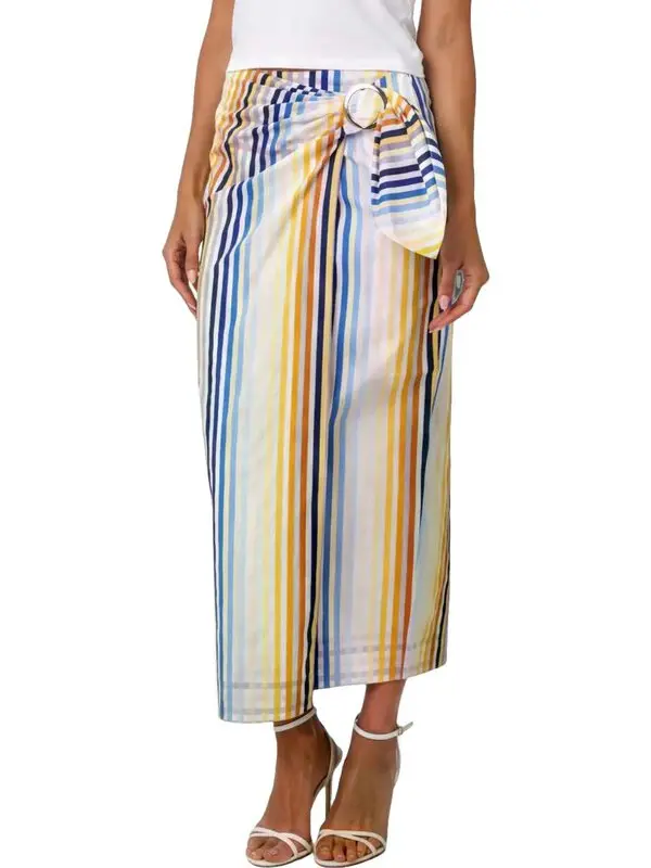 TOCCIN Gwyneth Midi Skirt With Vertical Stripes And Wrap Design - Blue