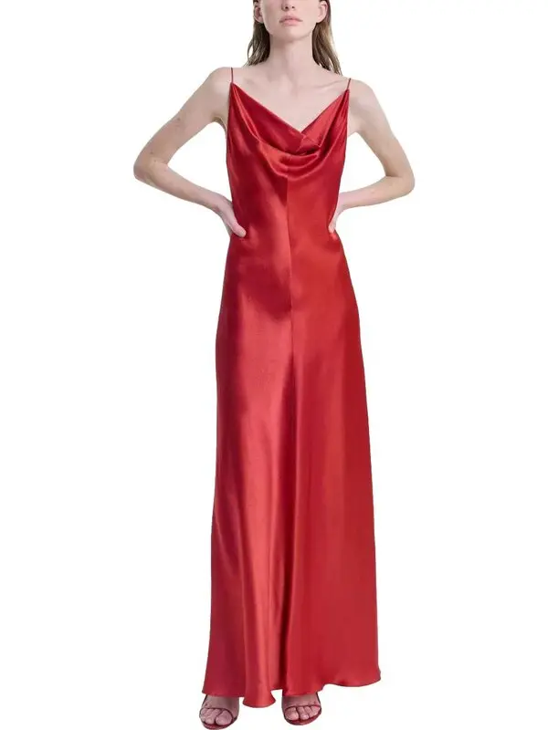 FFORME Satin Cowl Neck Maxi Dress - Red