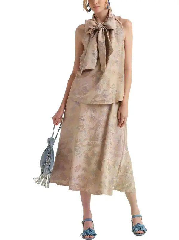 Malìparmi Sleeveless Tie-detail Blouse With Floral Print - Neutrals