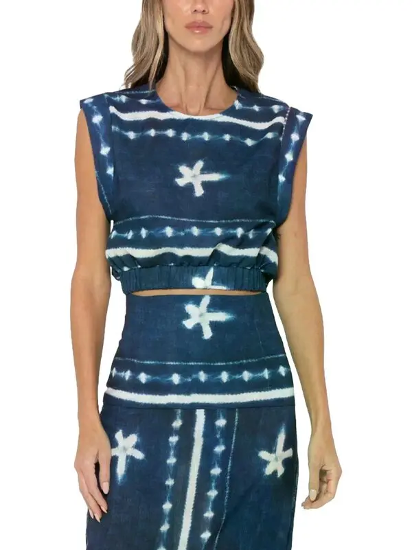 JBQ Indigo Shibori Print Cropped Sleeveless Top - Blue
