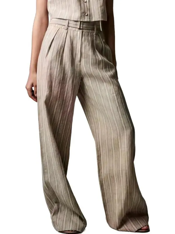 HEVRON Striped Pleated Trousers - Neutrals