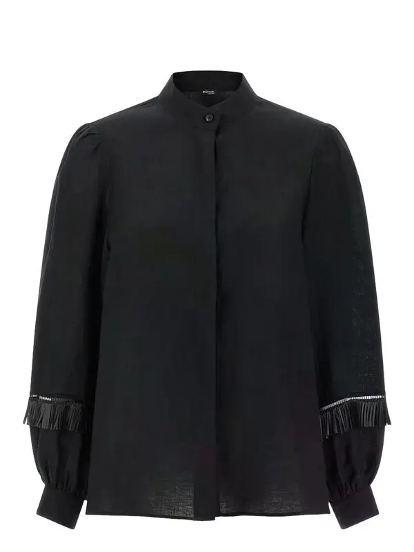 Kiton Linen Fringed Puff-sleeve Shirt - Black