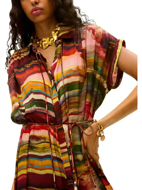 Carolina K Valerie Marble-print Belted Dress - Red