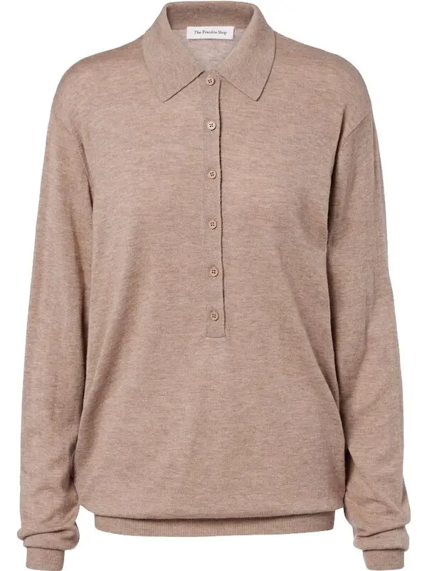 THE FRANKIE SHOP Tala Wool-blend Polo Sweater In Taupe Melange - Beige