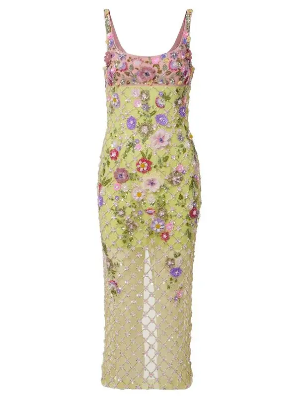 LA FUORI Floral Embellished Mesh Cocktail Dress - Multicoloured