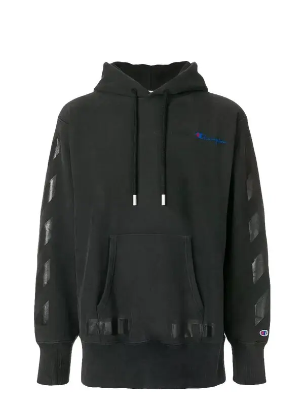Off-White X Champion Embroidered Logo Hoodie - Black
