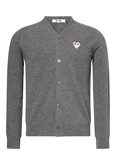 Play Comme Des Garcon Embroidered Heart Brushed Wool Knit Cardigan - Med Gray