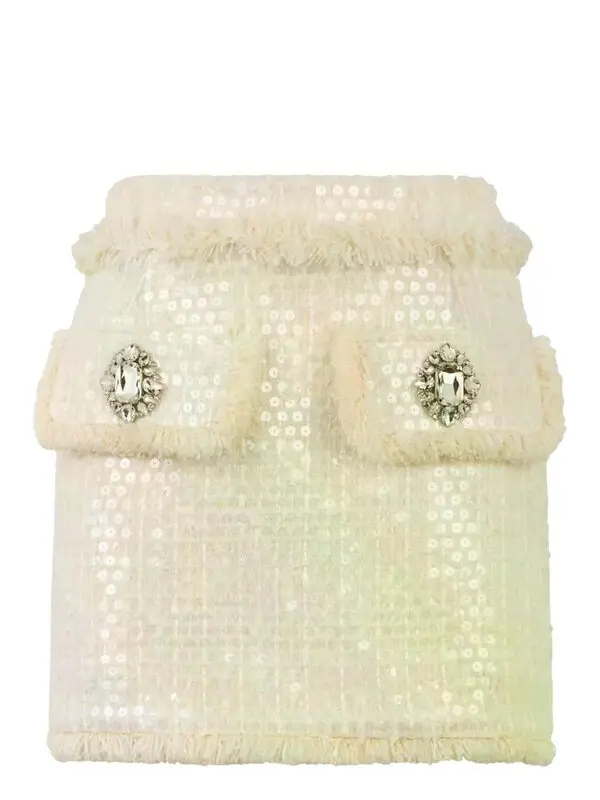 Philipp Plein Tweed Sequined Mini Skirt With Jewel Buttons - Neutrals