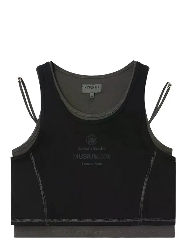 MUSIUM DIV. Layered Logo Print Cropped Top - Black