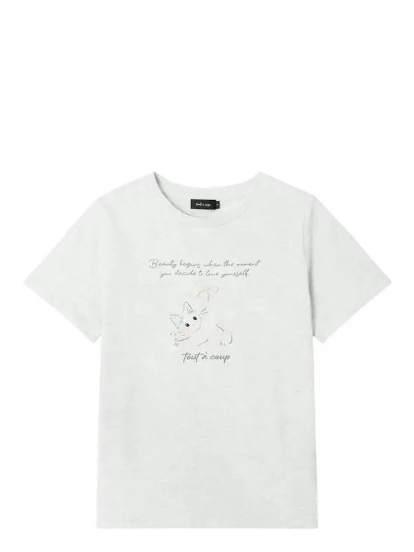 TOUT A COUP Tout À Coup Cat Print T-shirt - Grey