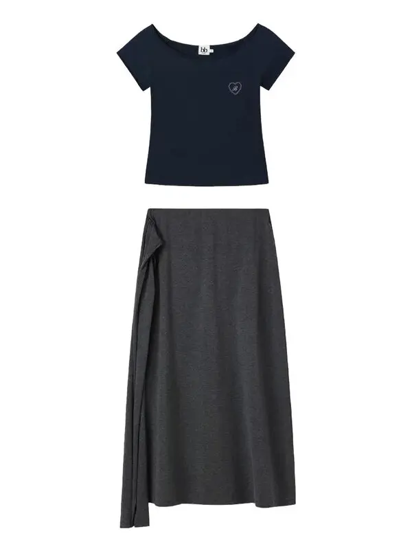 B+AB Ruffle-detail Midi Skirt - Grey