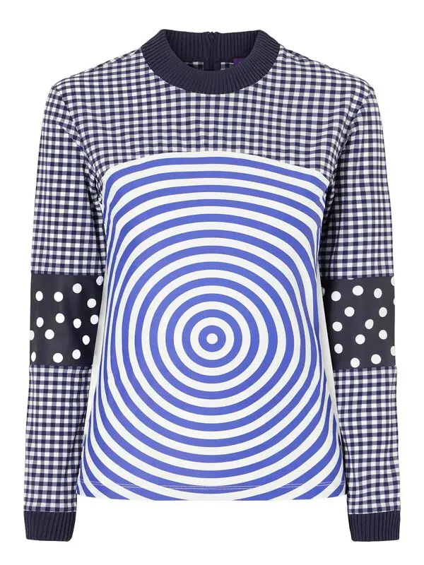 JEAN PAUL GAULTIER Ribbed-knit Trimmed Printed Poplin Jersey - Blue