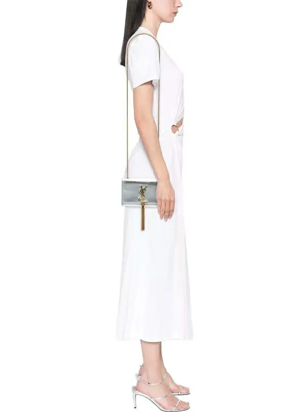 Saint Laurent Small Metallic Calfskin Monogram Kate Tassel Crossbody Bag - Silver