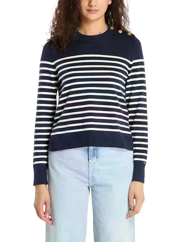 Tommy Hilfiger Striped Button Detail Sweater - Blue