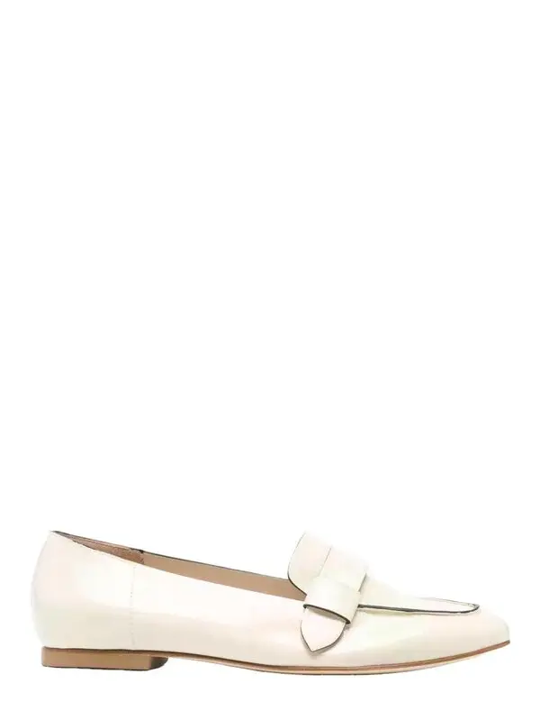 ANNA F. Patent-finish Almond-toe Loafers - Neutrals