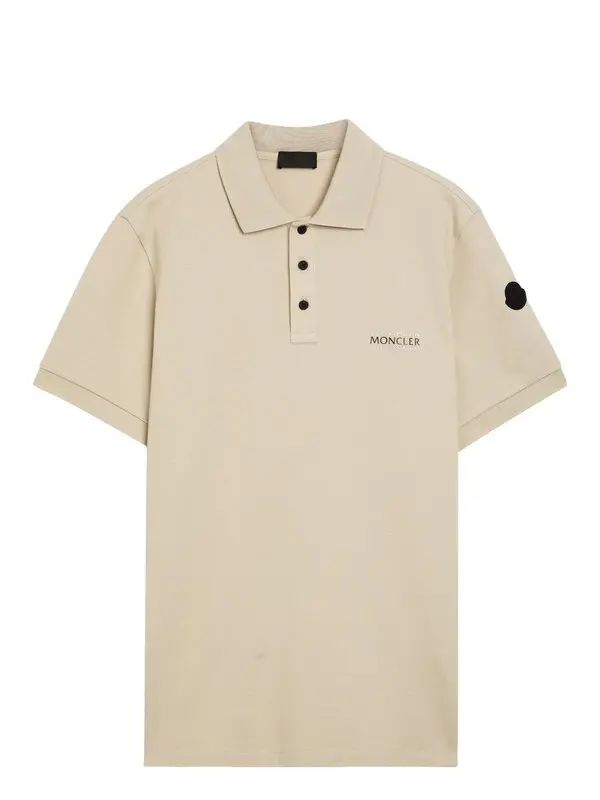 Moncler Logo-print Cotton Polo Shirt - Beige