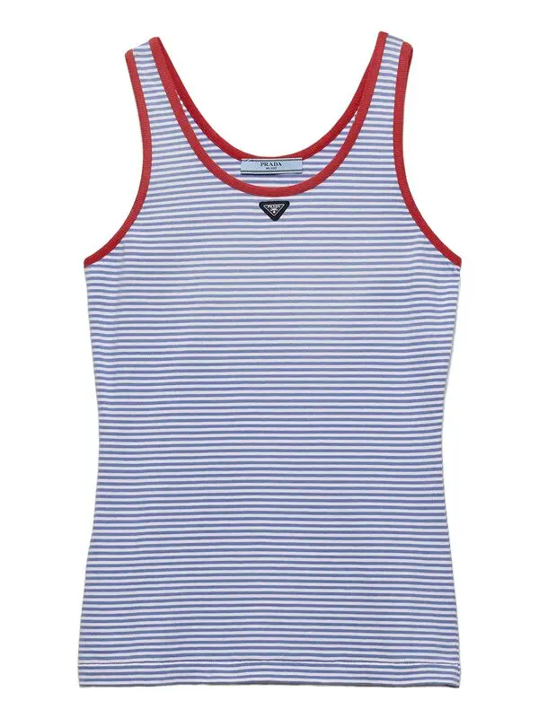 Prada Striped Cotton Jersey Tank Top With Enamelled Logo - Periwinkle/red