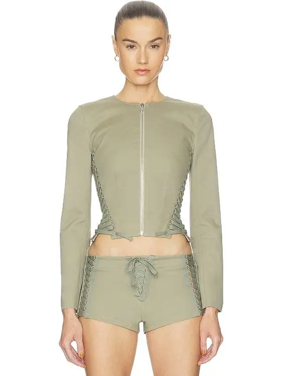 HAELO Lace Up Cropped Jacket - Olive