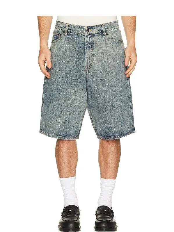 DAILY PAPER Compact Shield Embroidery Denim Shorts - Blue
