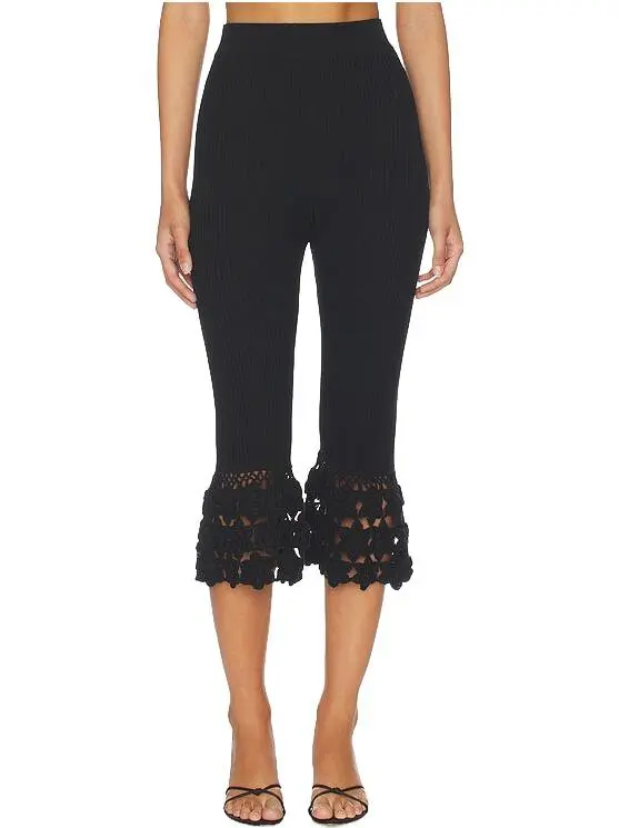 GANNI Rib Knit Crochet Trimmed Cropped Trousers - Black